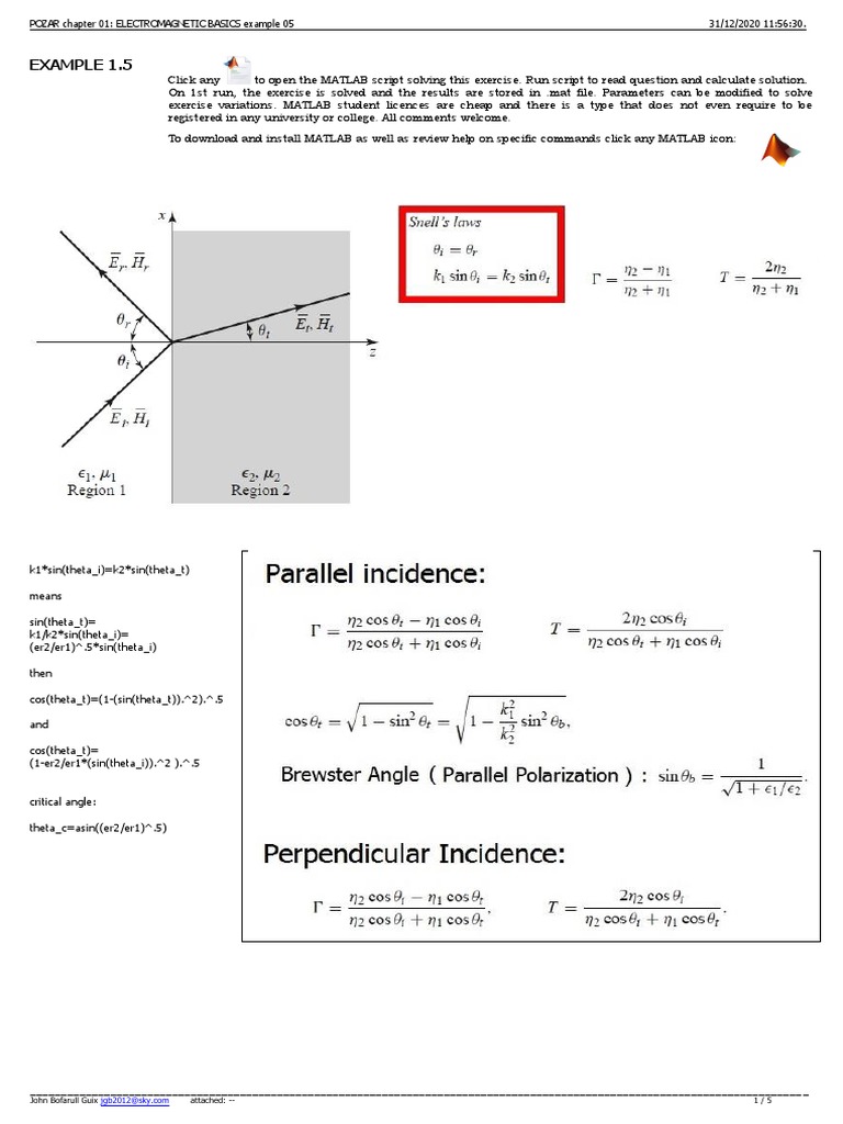 MATLAB Solution To Microwave Engineering Pozar 4th Ed. Example 1.5 ...