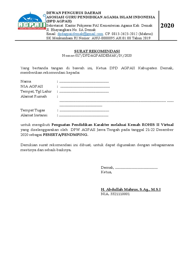 Contoh Surat Rekomendasi DPD | PDF