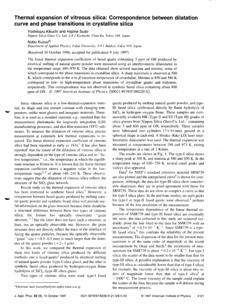Thermal Expansion of Vitreous Silica: Correspondence Between Dilatation ...