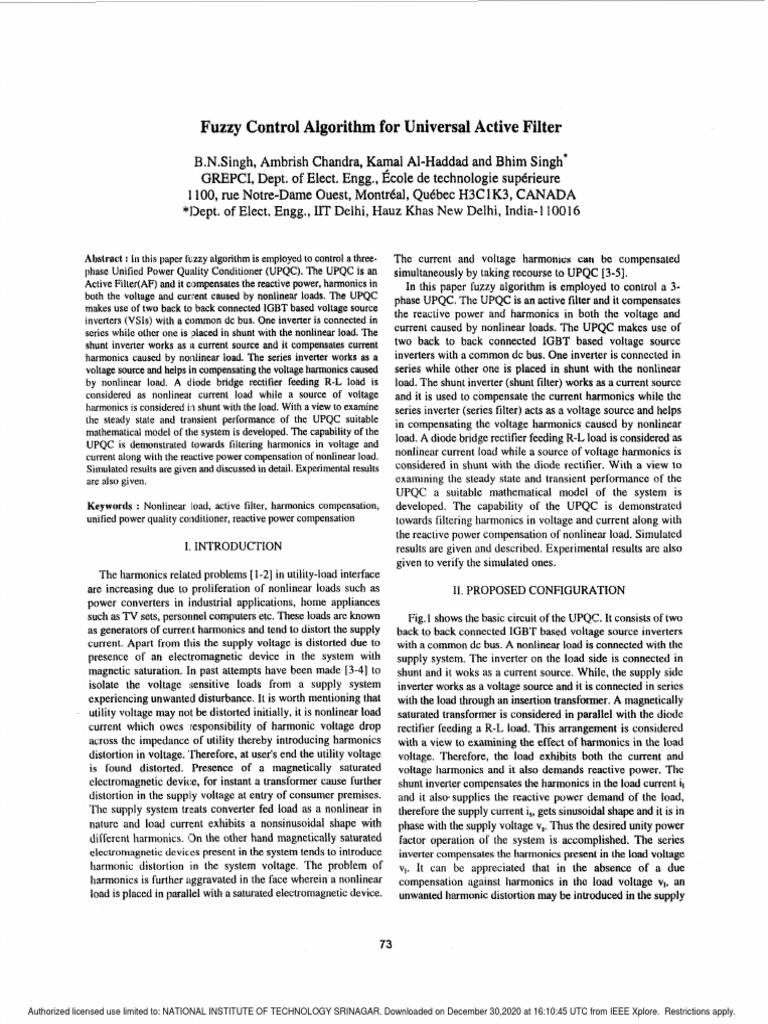 1998 - Singh Et Al - Fuzzy Control Algorithm For Universal Active Filter | PDF | Power Inverter ...