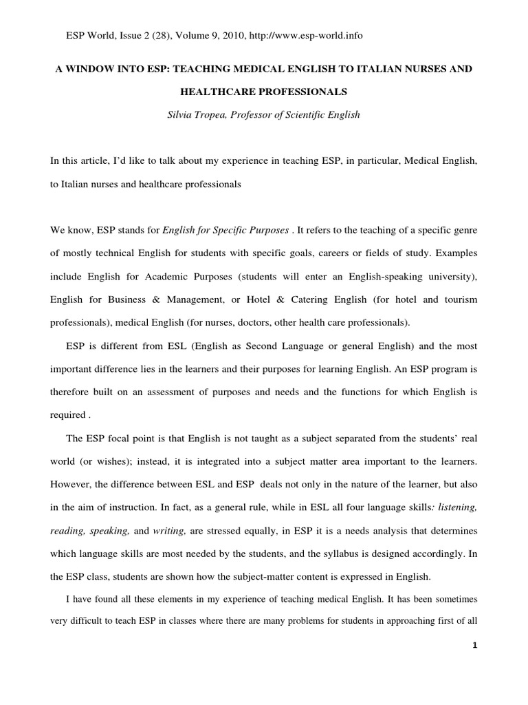 Teaching Medical English to Nurses | PDF | English As A Second Or ...