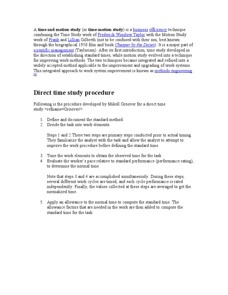 A Time and Motion Study | PDF