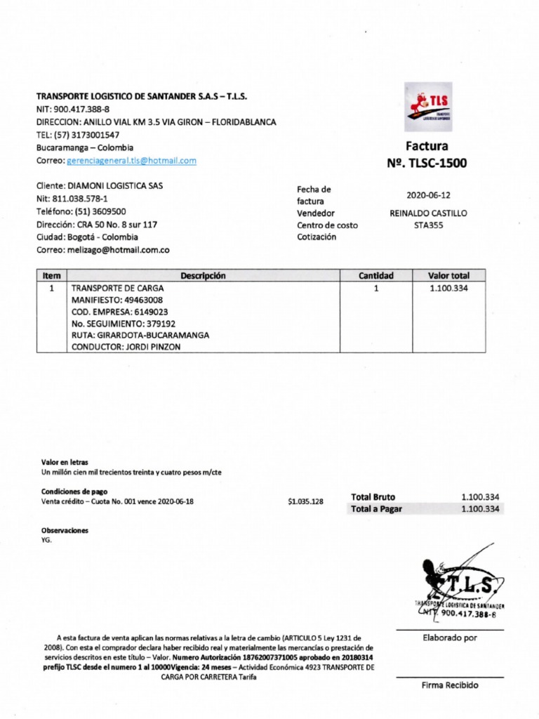 +factura Familia 1500 PDF | PDF | Transporte | Economias