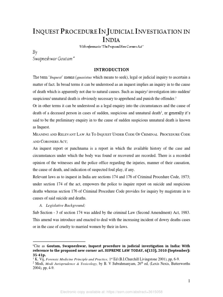 INQUEST PROCEDURES UNDER INDIAN LAW | PDF | Coroner | Magistrate