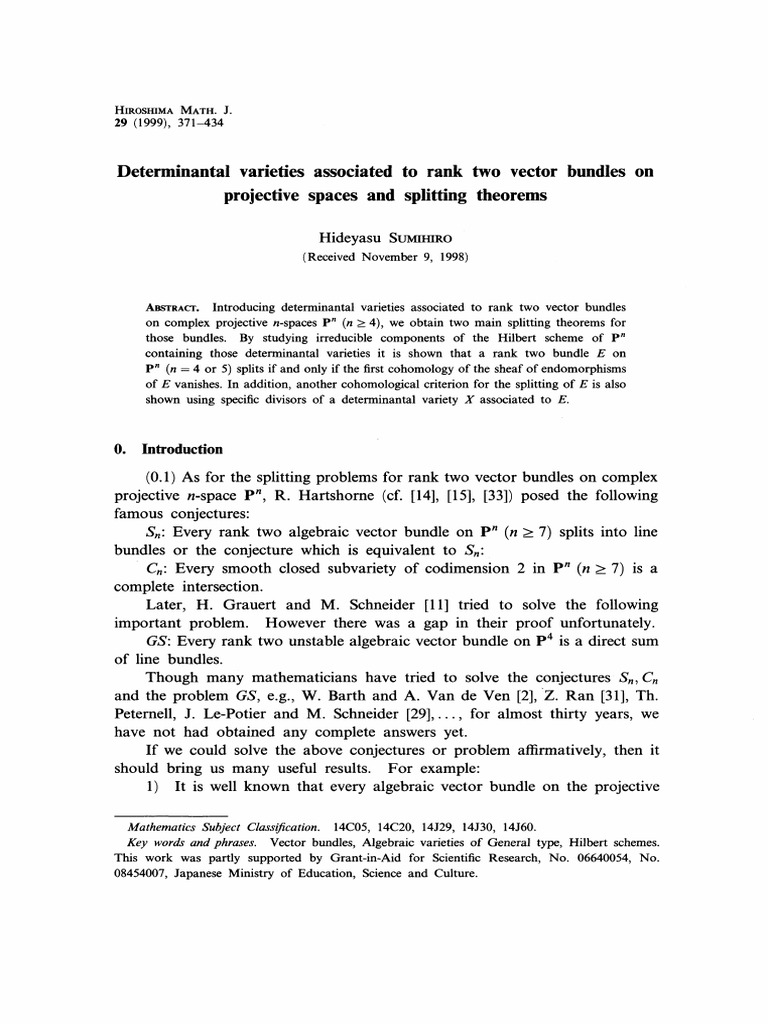 Determinantal Varieties Associated To Rank Two Vector Bundles On Projective Spaces and Splitting ...