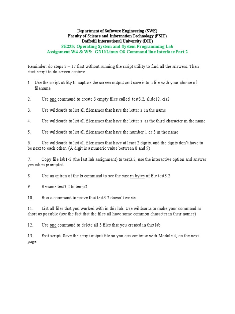 SE233: Operating System and System Programming Lab Assignment W4 & W5: GNU/Linux OS Command Line ...
