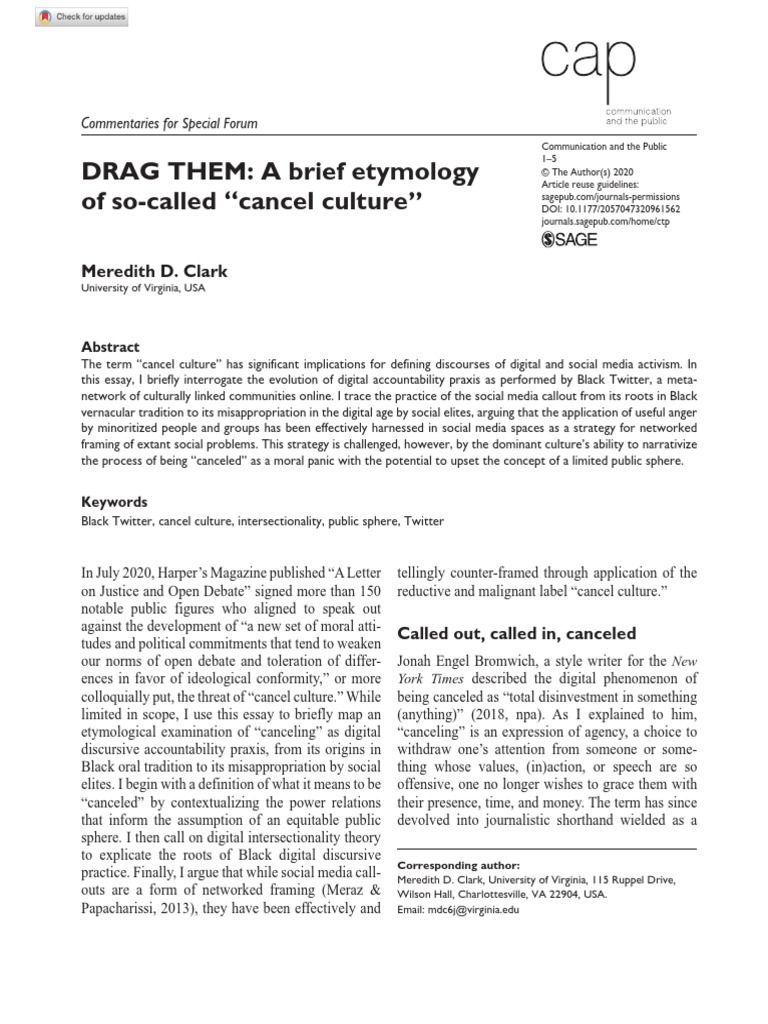 DRAG THEM: A Brief Etymology of So-Called "Cancel Culture": Meredith D ...