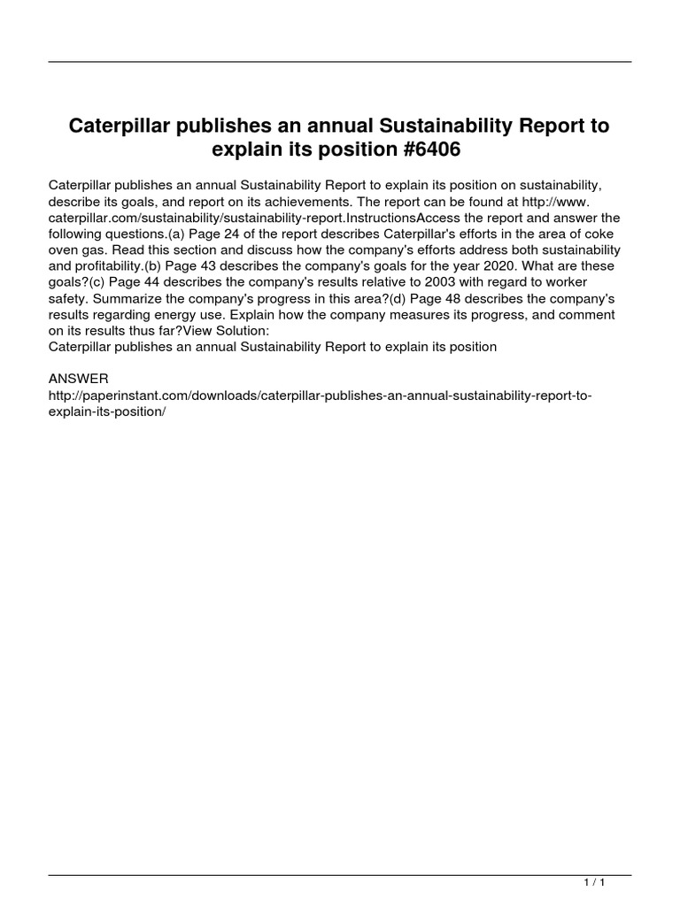 Caterpillar Publishes An Annual Sustainability Report To Explain Its ...