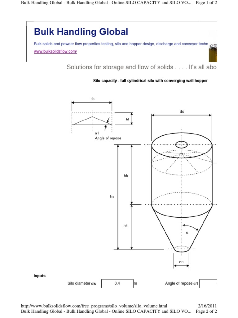 Calculating Silo Capacity and Volume for Bulk Material Storage | PDF