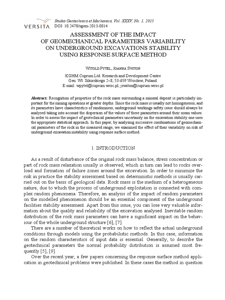 Assessment of The Impact of Geomechanical Parameters Variability On Underground Excavations ...
