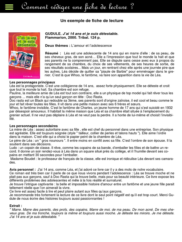 Exemple Fiche de Lecture | PDF