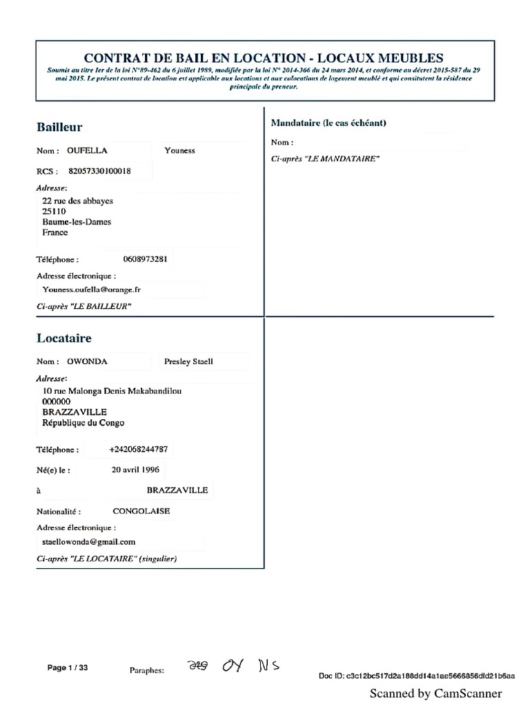 Contrat de Bail PDF | PDF