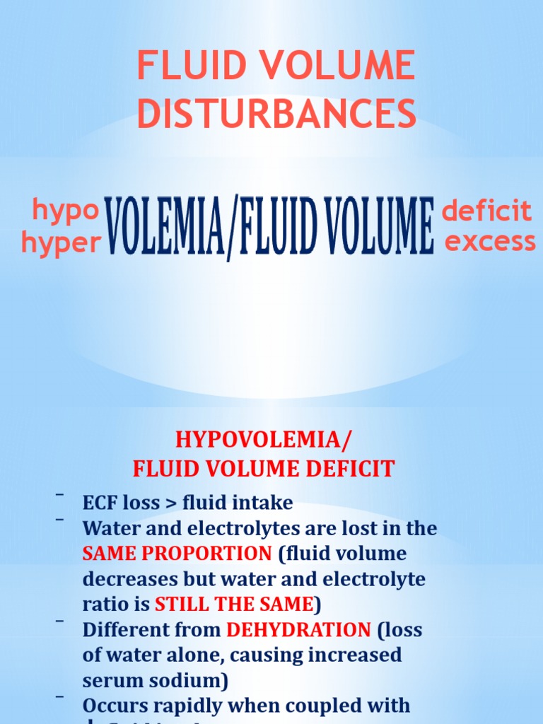 Fluid Volume Disturbances: Hypo Hyper Deficit Excess | PDF ...