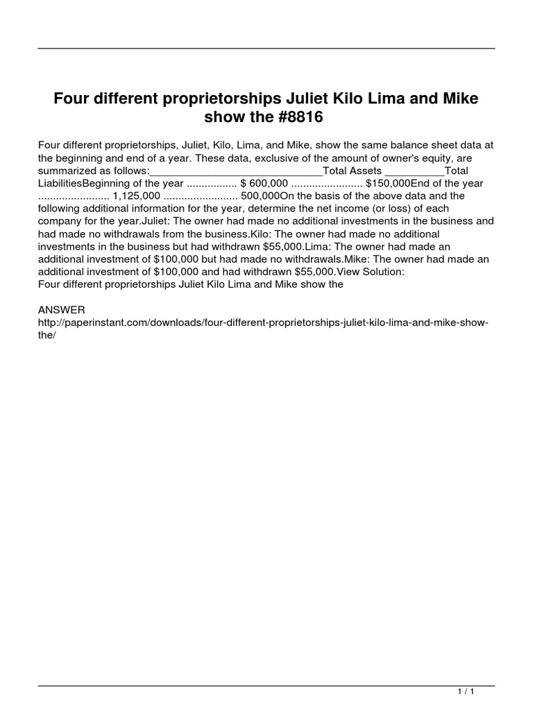 Four Different Proprietorships Juliet Kilo Lima and Mike Show The | PDF