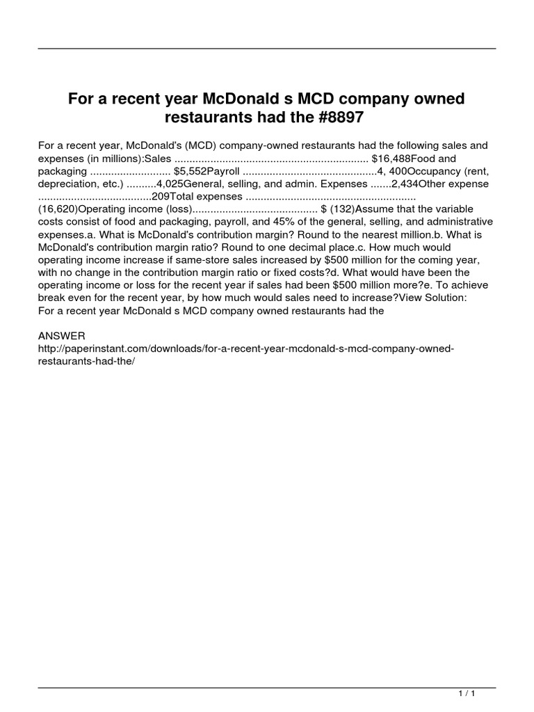 For A Recent Year Mcdonald S MCD Company Owned Restaurants Had The | PDF