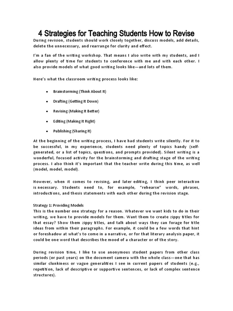 FOUR Strategies For Teaching Students How To Revise | PDF | Essays