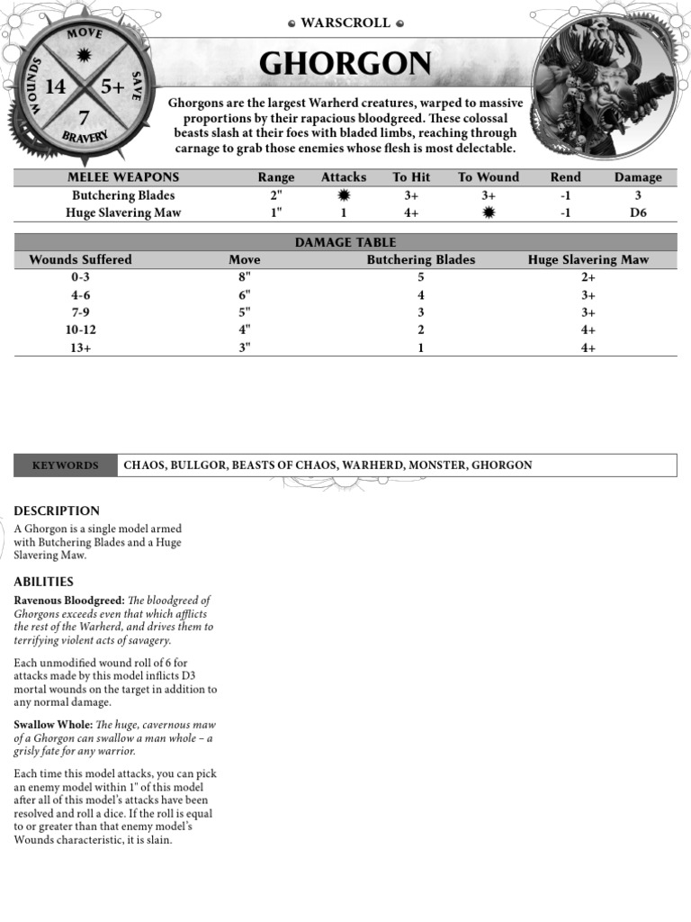 Aos Warscroll Ghorgon en PDF | PDF | Gaming | Leisure