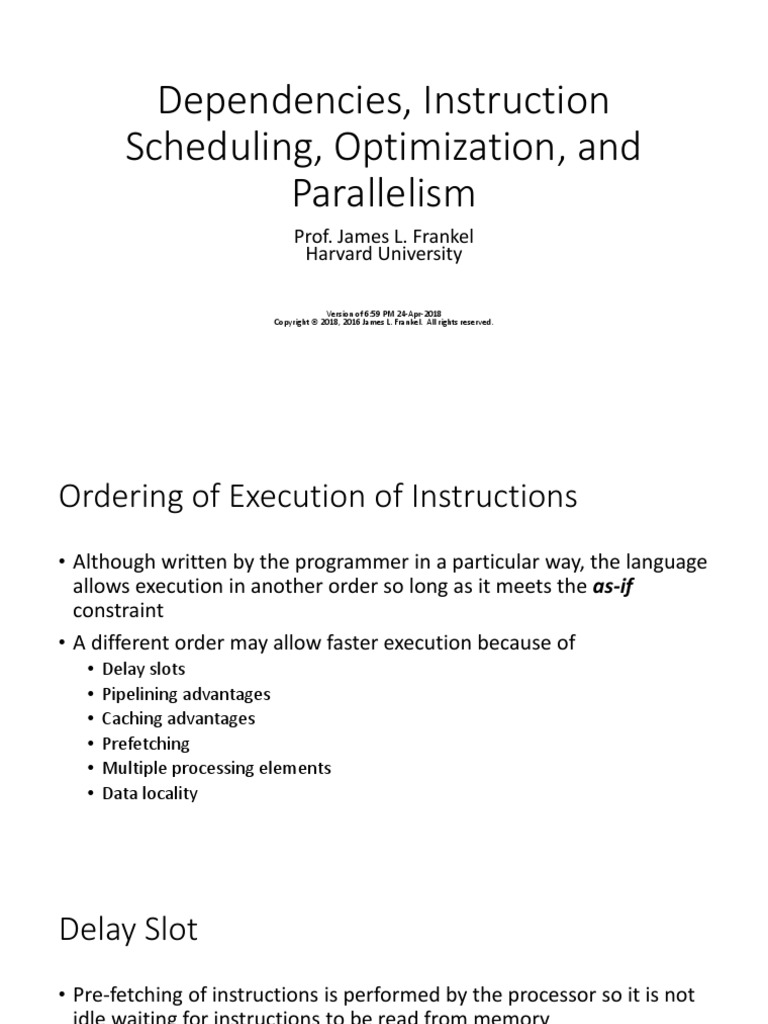 Dependencies Instruction Scheduling Optimization And Parallelism Pdf Parallel Computing