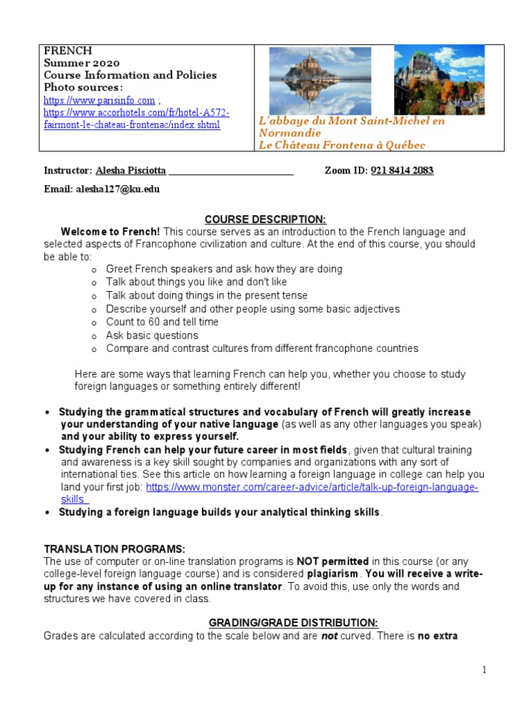 Syllabus | PDF | French Language | Academic Dishonesty