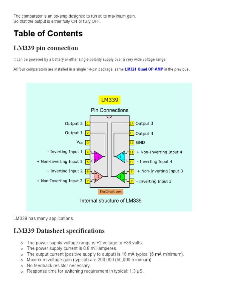 LM339: A Guide for Electronics Hobbyists | PDF | Operational Amplifier | Electronic Engineering