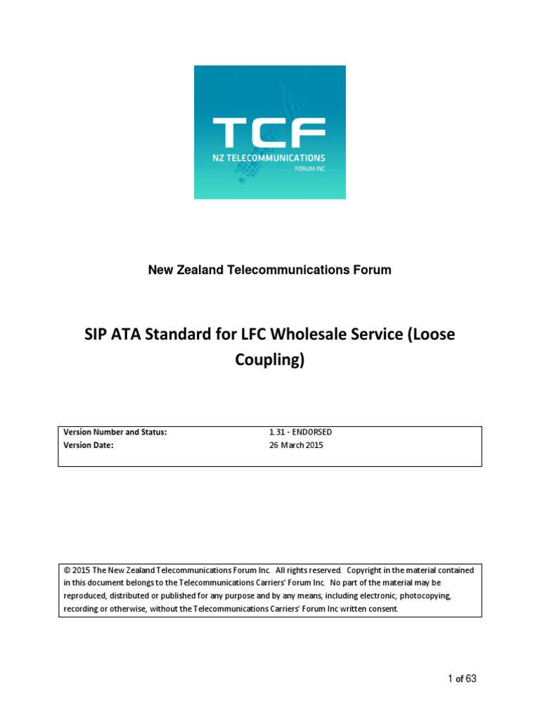 SIP ATA Standard For Local Fibre Company Wholesale Service (Loose ...