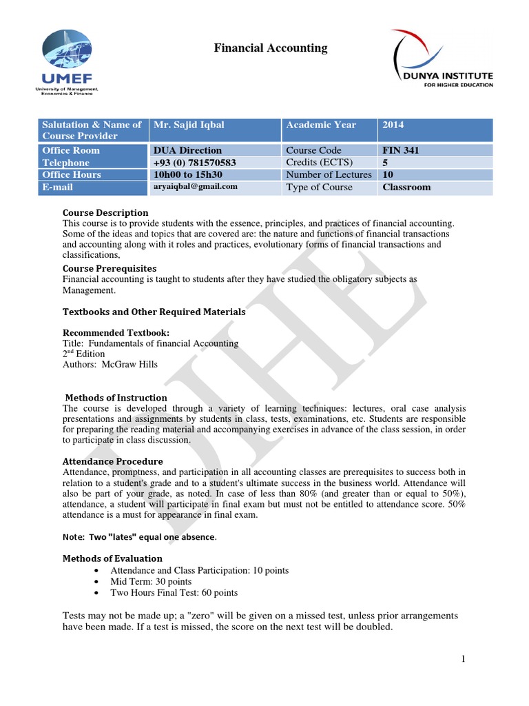 Financial Accounting Course Guide | PDF | International Financial ...