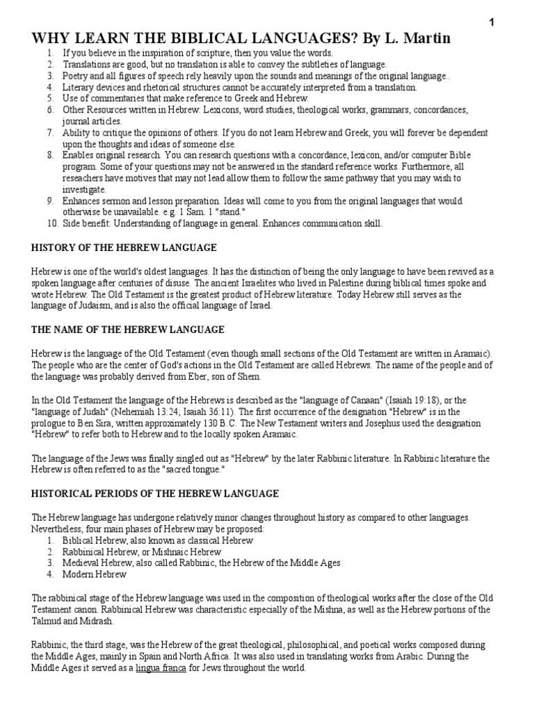 Why Study Hebrew by Martin | PDF | Hebrew Language | Canaan