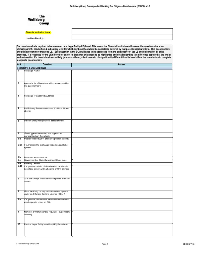 Entity & Ownership: © The Wolfsberg Group 2018 | PDF | Money Laundering ...