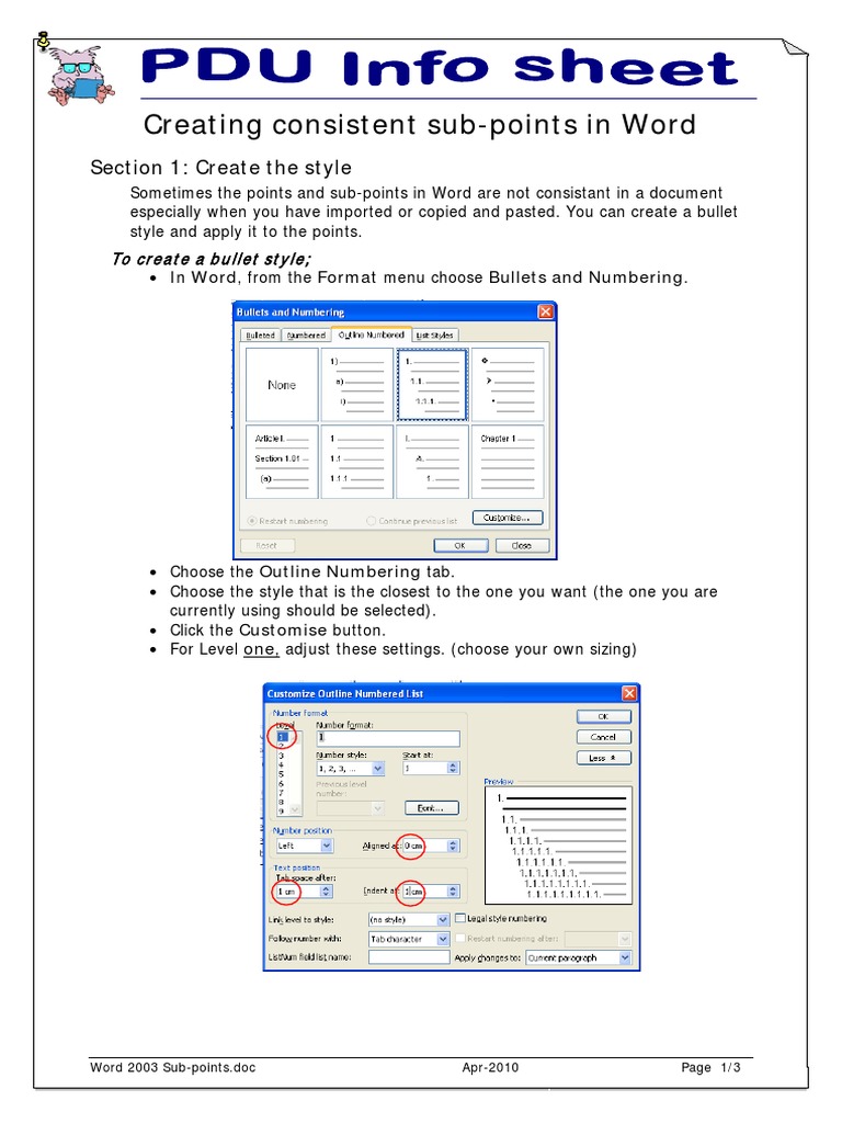 Creating Consistent Sub-Points in Word: Section 1: Create The Style ...