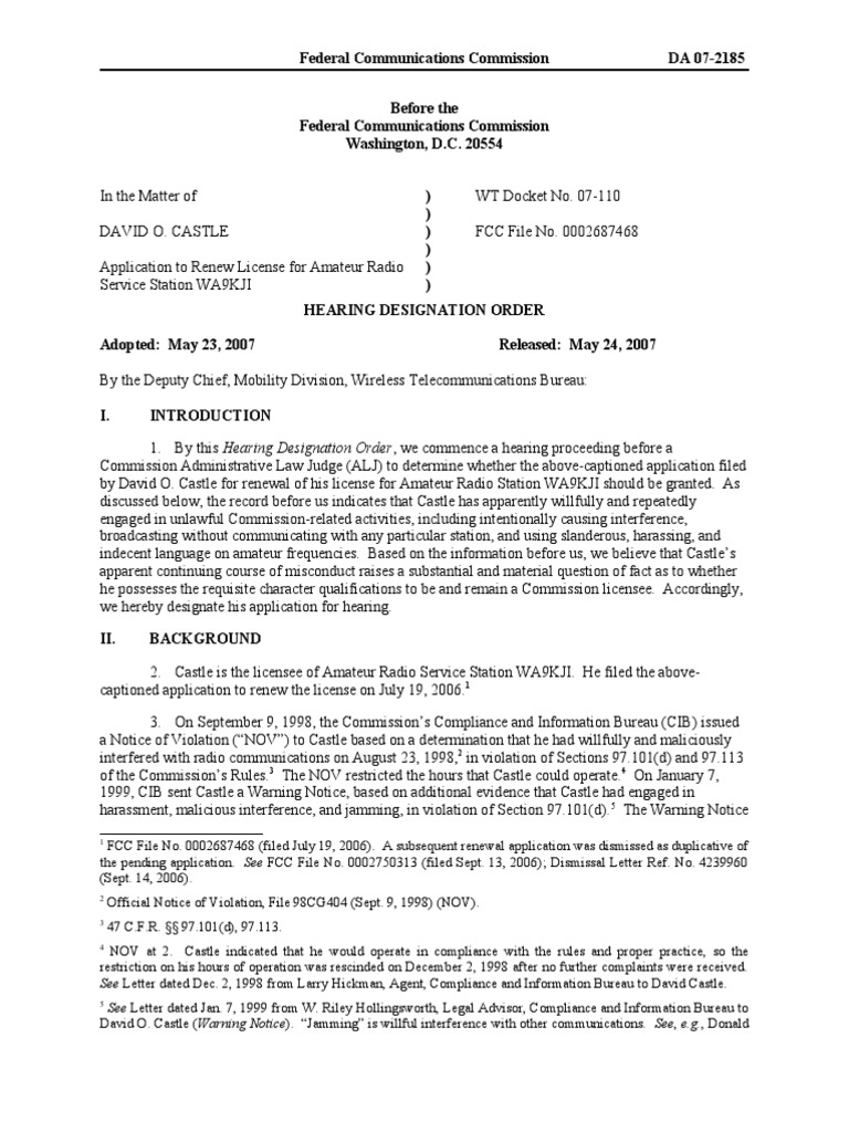 Federal Communications Commission DA 07-2185 | PDF | Communications Act ...