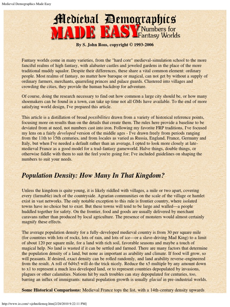 Medieval Demographics Made Easy PDF | PDF
