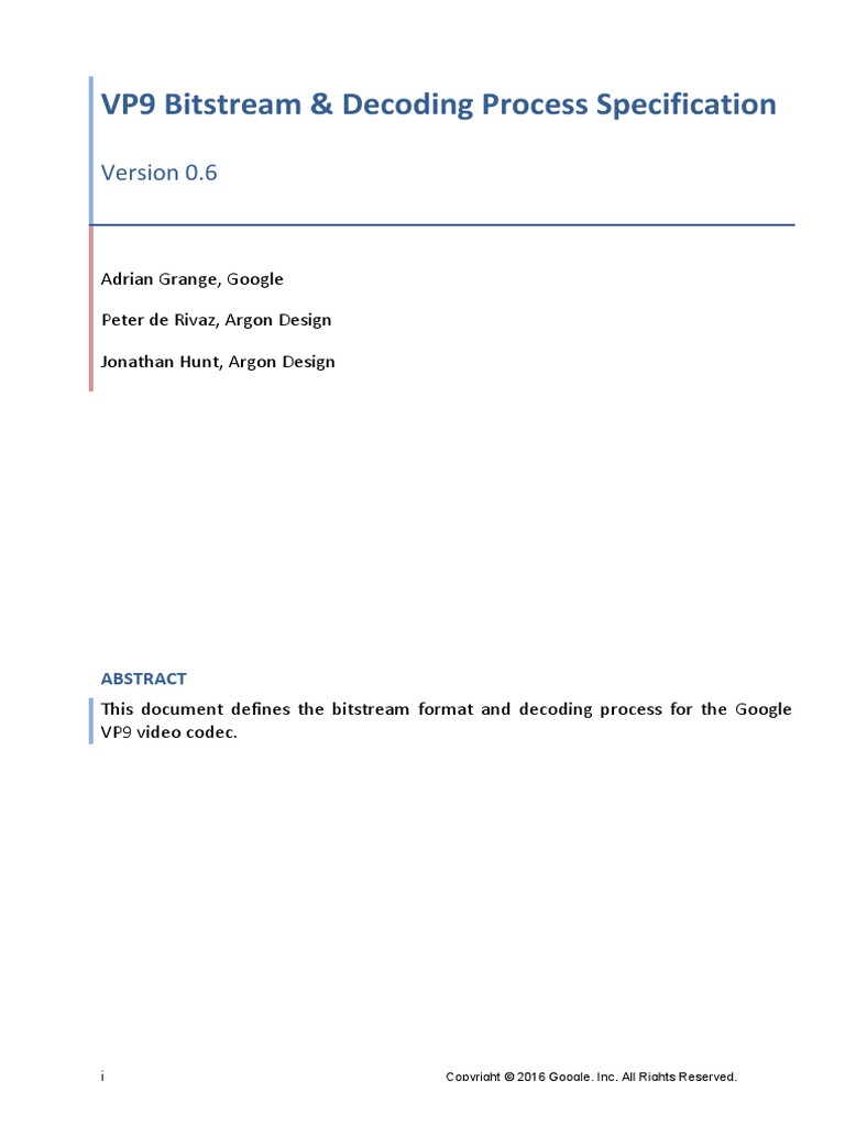 vp9 Bitstream Specification v0.6 20160331 Draft | PDF | Data Compression | Sampling (Signal ...