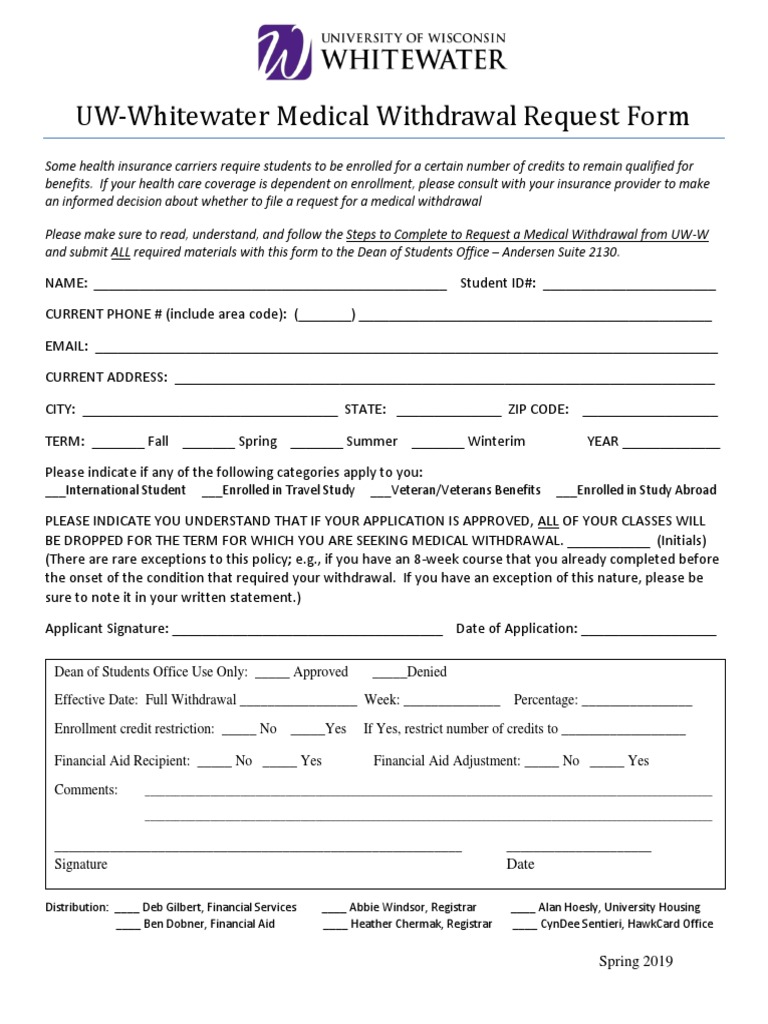 UW Whitewater Medical Withdrawal Form | PDF | Veteran | Insurance