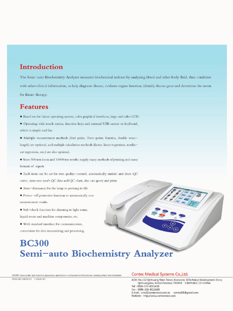 Catalog BC300 Semi-Auto Chemistry Analyzer | PDF