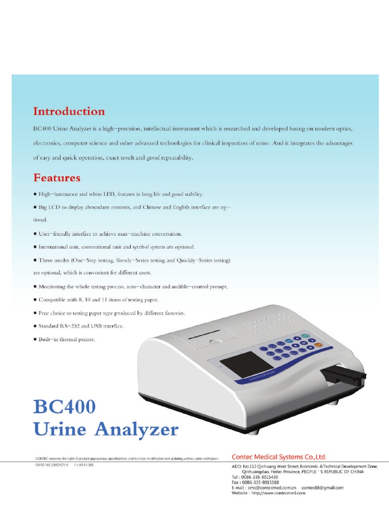 Catalog BC400 Urine Analyzer | PDF