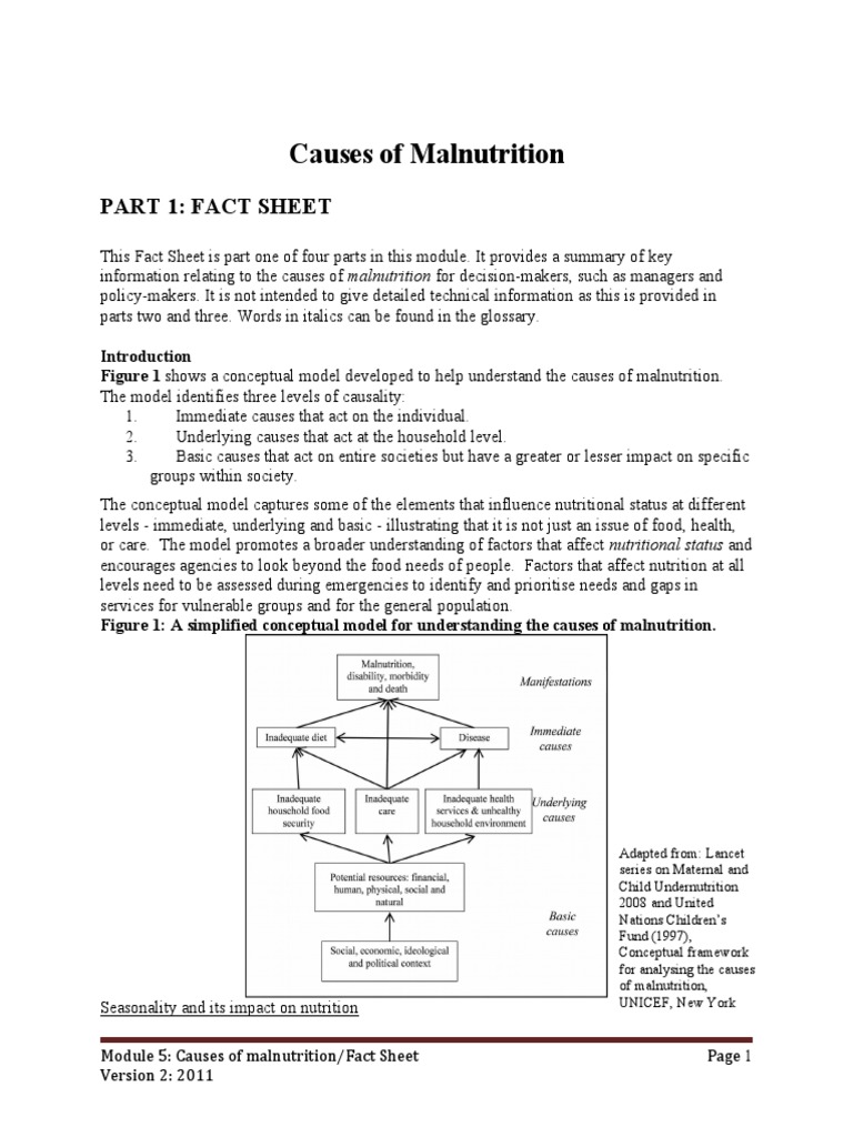 Causes of Malnutrition: Part 1: Fact Sheet | PDF | Malnutrition | Food ...