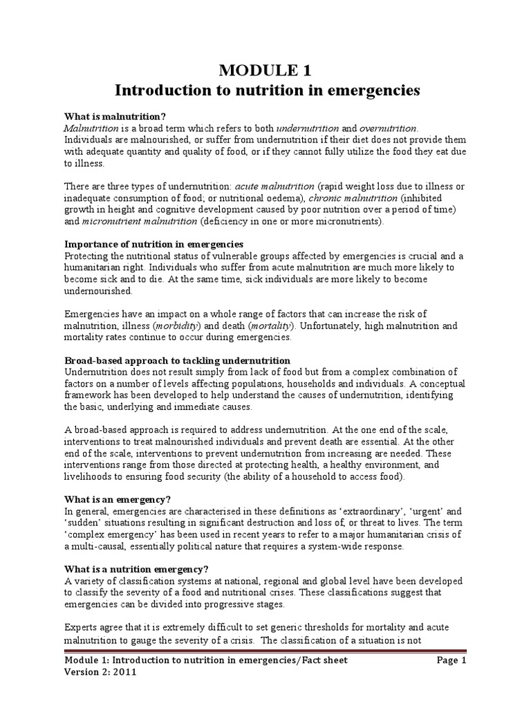 Introduction To Nutrition in Emergencies: What Is Malnutrition? | PDF ...