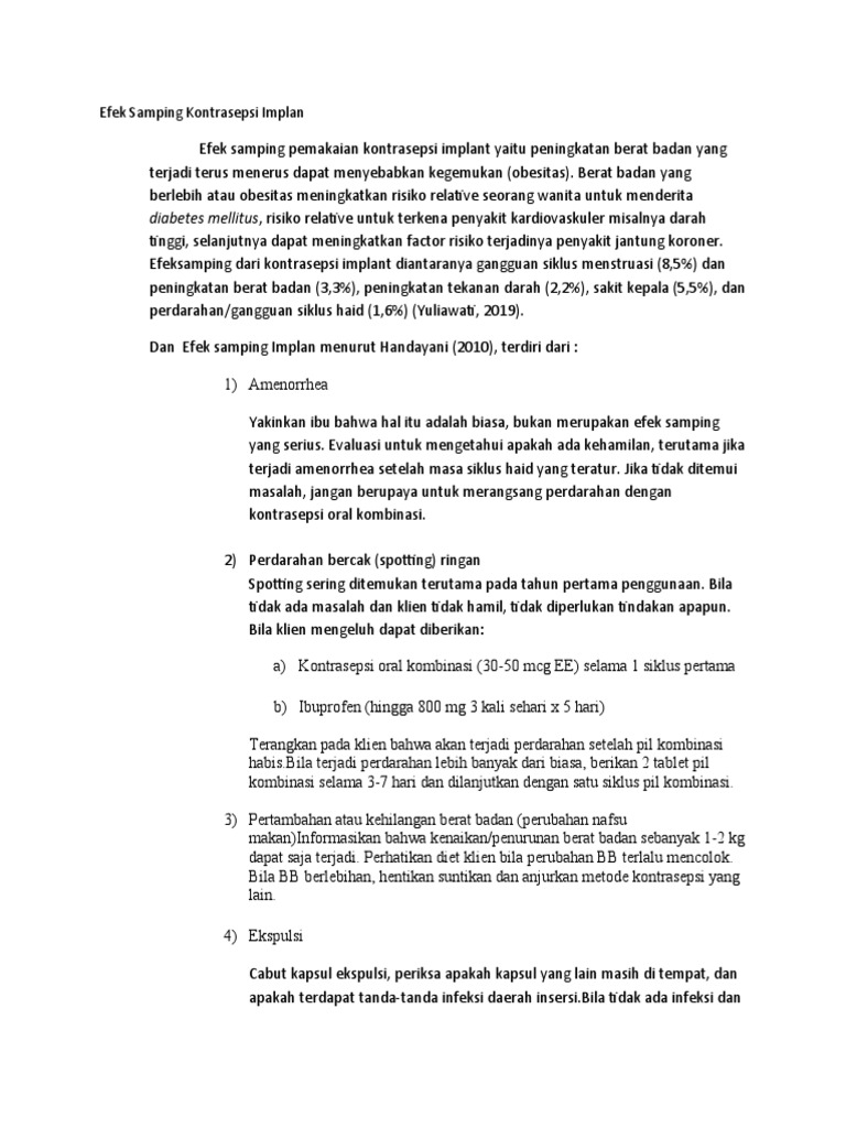 Efek Samping Kontrasepsi Implan | PDF