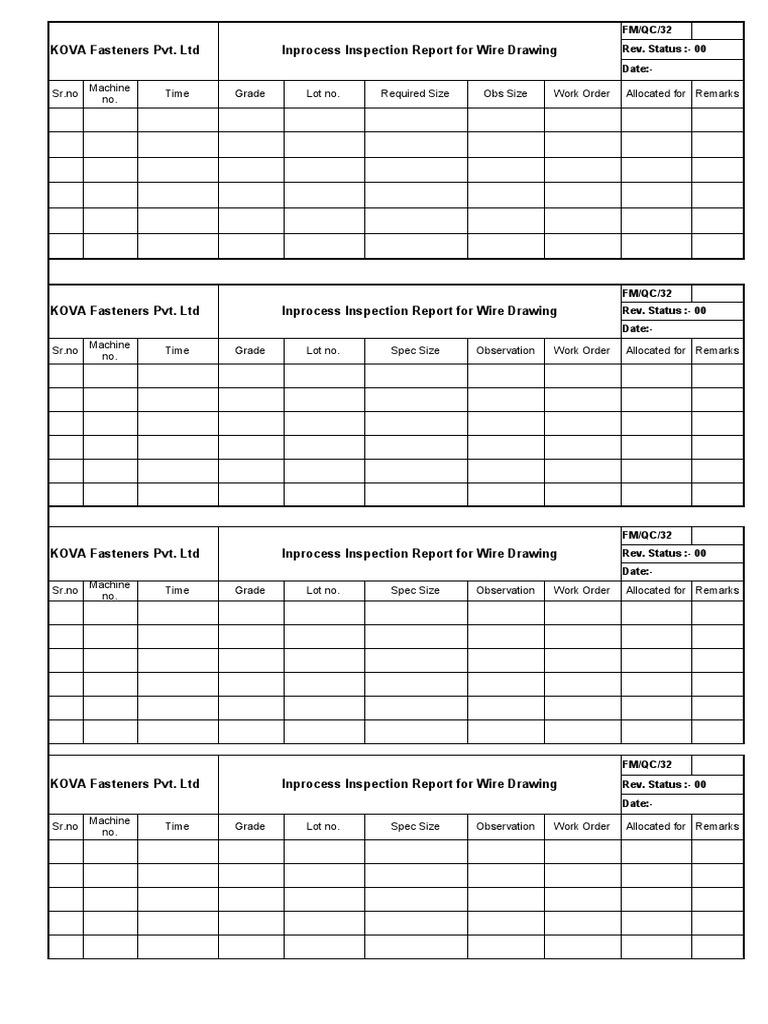 Wire Drawing Inprocess Report | PDF