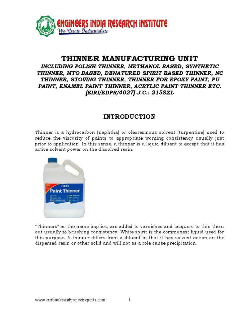 Thinner Manufacturing Unit | Download Free PDF | Paint | Varnish