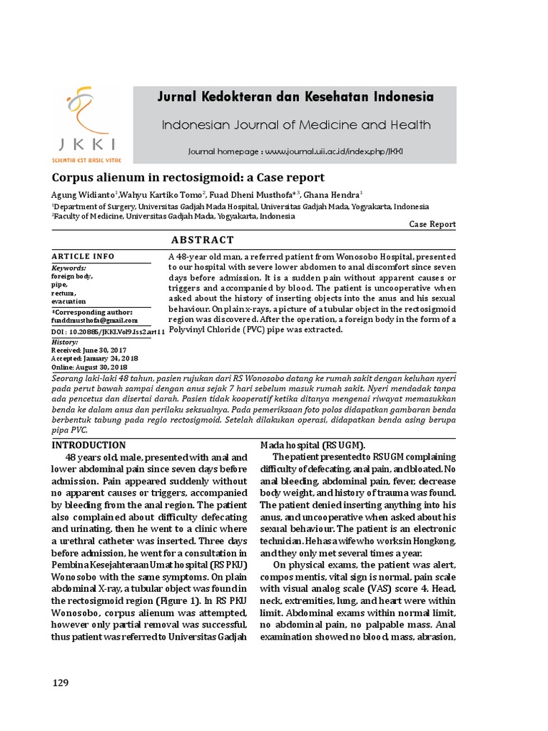 Corpus Alienum in Rectosigmoid A Case Report | PDF | Rectum | Colonoscopy