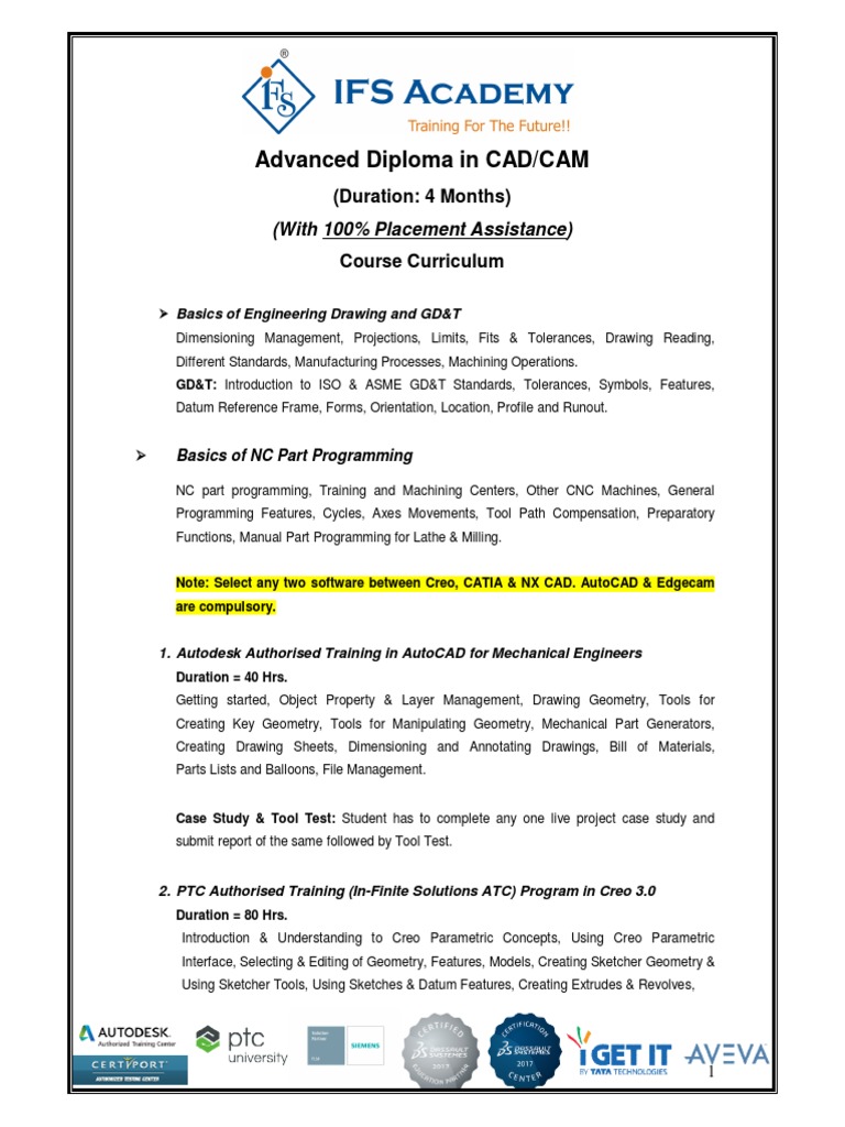 Advanced Diploma in CAD/CAM: (With 100% Placement Assistance) | PDF ...