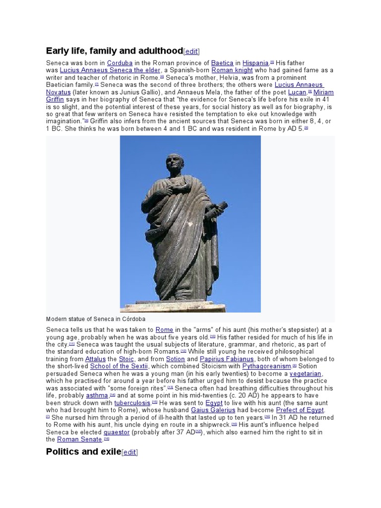 Early Life, Family and Adulthood: Modern Statue of Seneca in Córdoba ...