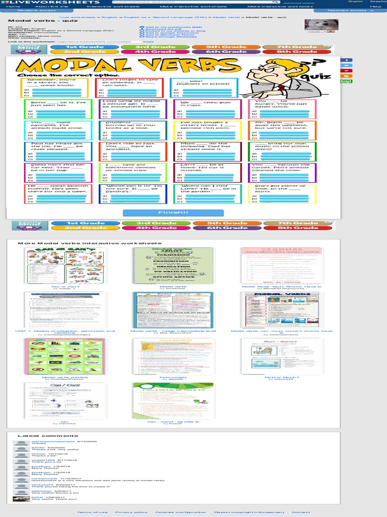 Modal Verbs - Quiz Worksheet | PDF | English As A Second Or Foreign ...