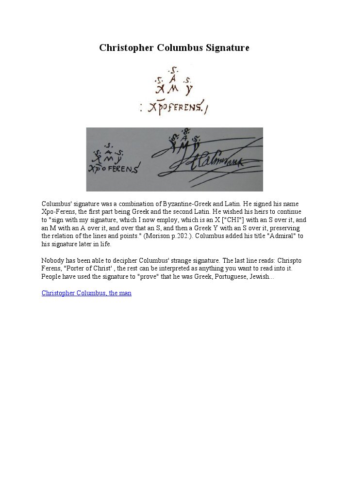 Christopher Columbus Signature | PDF