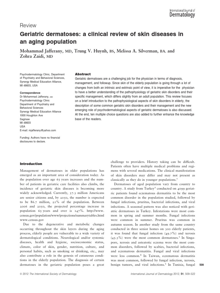 Geriatric Dermatoses: A Clinical Review of Skin Diseases in An Aging ...