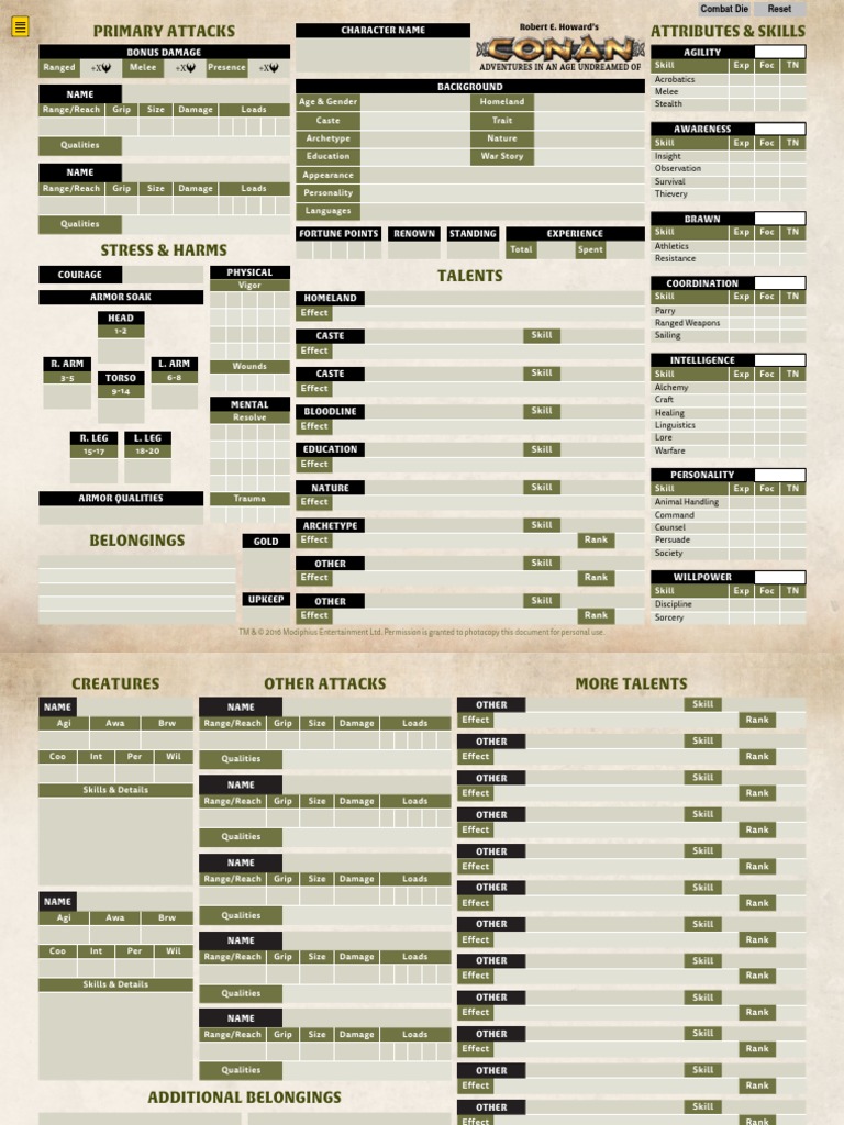 Conan Character Sheet - Basic - Extended | PDF | Role Playing Games ...