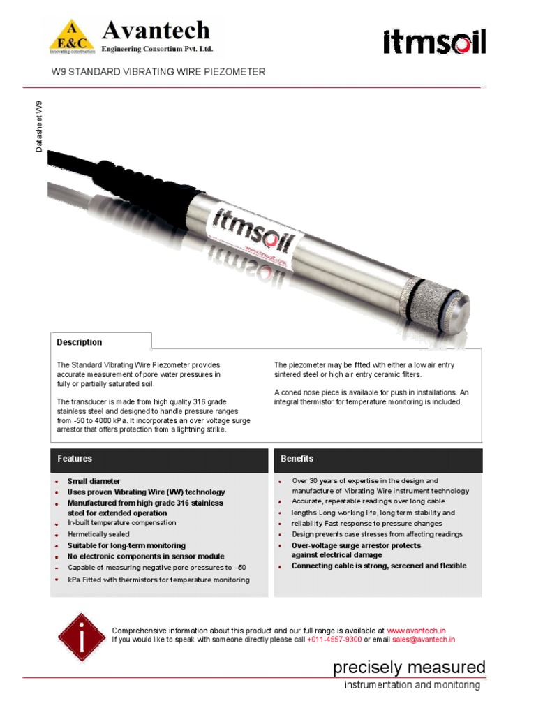 Vibrating Wire Piezometer | PDF | Wire | Sensor
