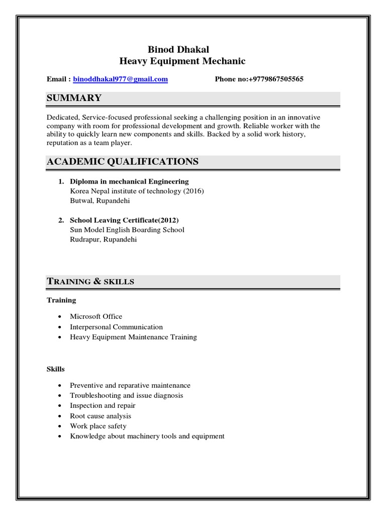 Binod CV | PDF | Heavy Equipment | Manufacturing And Engineering