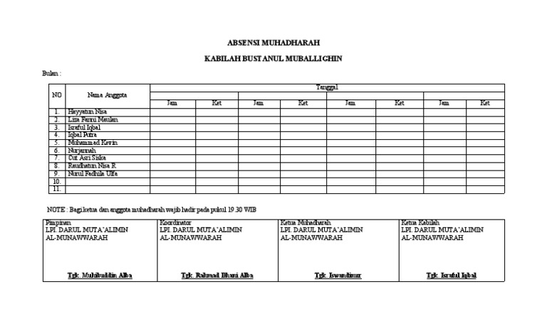 Absensi Muhadharah Anggota | PDF
